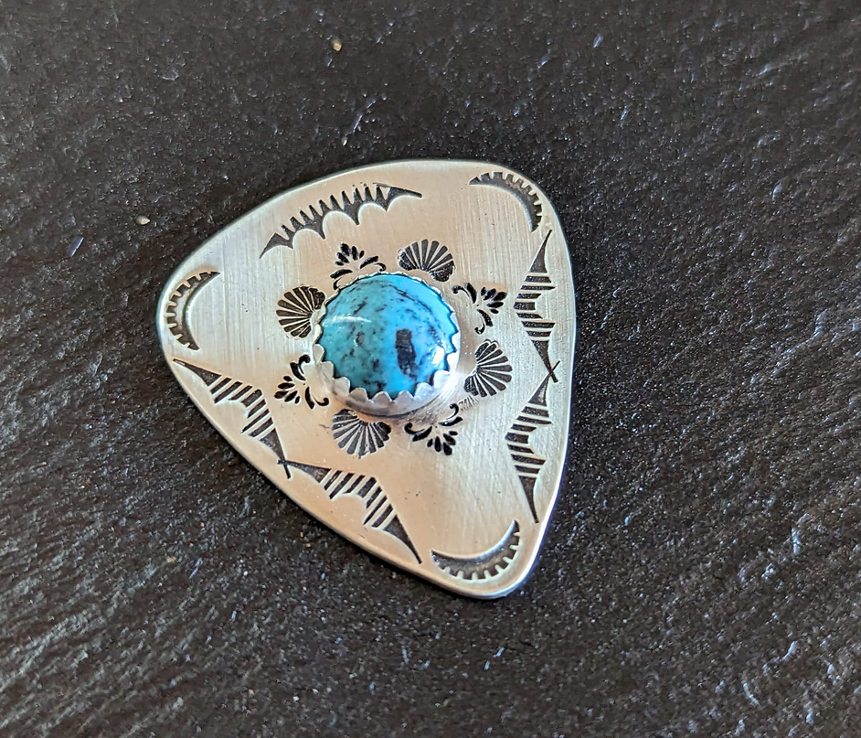 sterling silver guitar pick with Turquoise and stamped pattern – Nici's ...