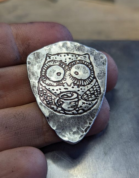 silver owl guitar pick - playable - choose your metal – Nici's Picks