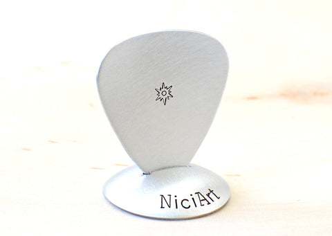Guitar Pick Handmade from Aluminum Shining Sun Design – Nici's Picks