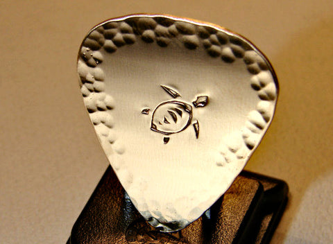 Bronze Guitar Pick with Tortoise Stamp and Hammered Design Work – Nici ...