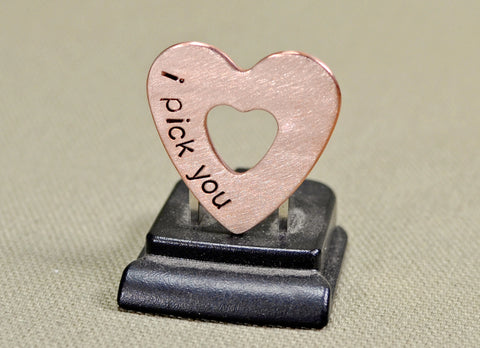 Double heart mini guitar pick in copper – Nici's Picks