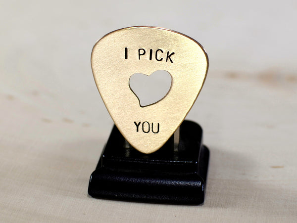 14k Gold Guitar Pick Handmade with I Pick you and Heart Cut Out – Nici ...
