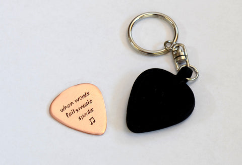 Guitar Pick Holder Keychain with Personalized Metal Guitar Pick in Bra ...