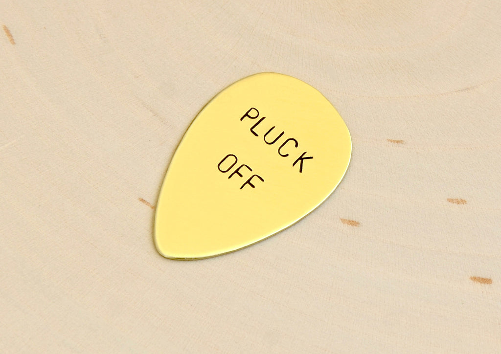 Pluck Off Brass Teardrop Guitar Pick – Nici's Picks