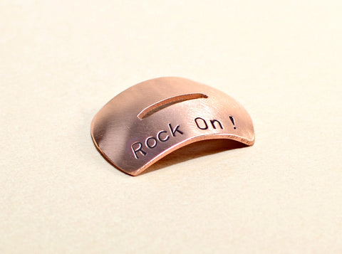 Copper guitar pick stand rock on edition – Nici's Picks