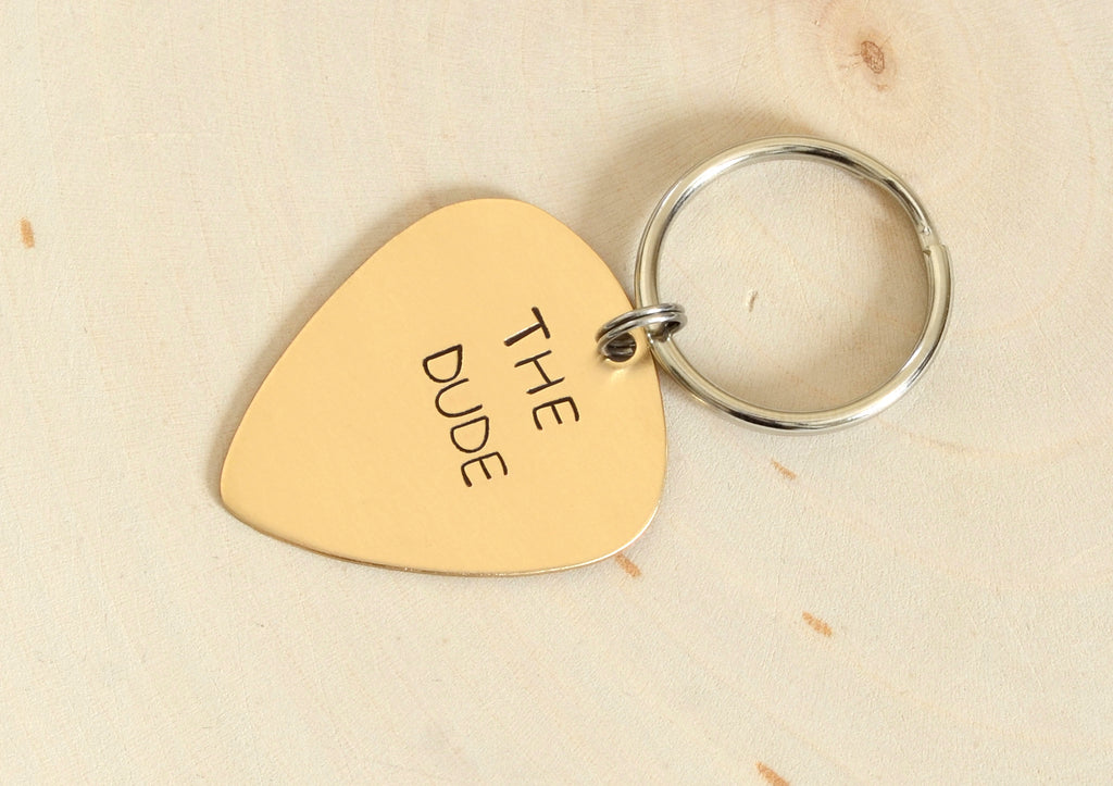 Personalized Bronze Guitar Pick Keychain Custom Stamped and Engraved ...